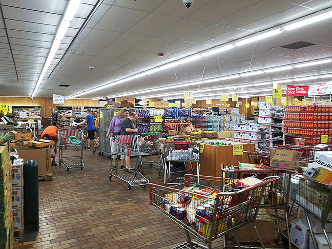 Cart city! It's like a demolition derby for groceries in here. Navigate carefully, or you might end up in a fender bender over the last box of Pop-Tarts.