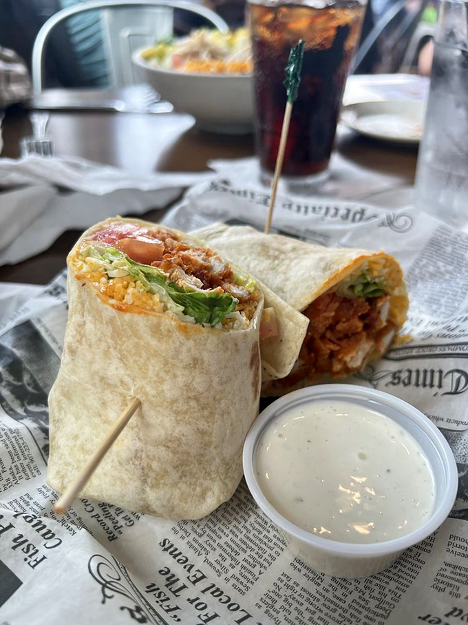 Wrapped up in deliciousness! This chicken wrap is like a burrito that went to finishing school &ndash; refined, yet still knows how to party.