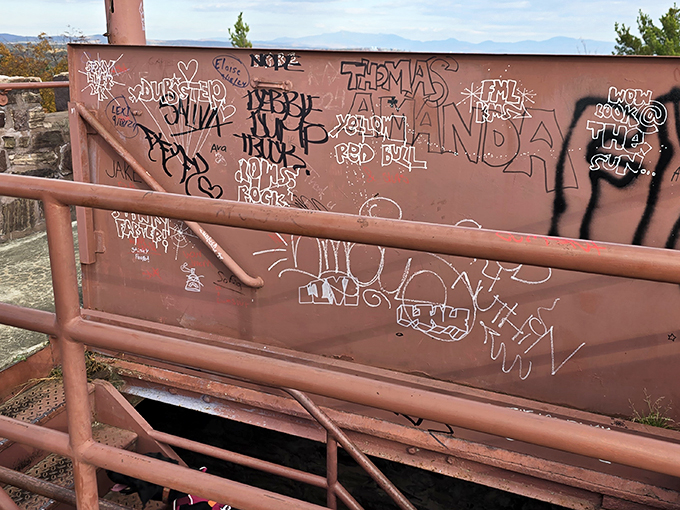 Urban art meets historical landmark. It's like a time-traveling Banksy decided to leave his mark on Vermont's past.