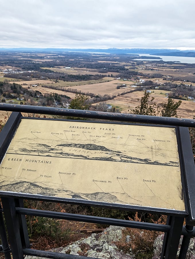 Geography lesson with a view. This sign doesn't just point out peaks, it points out the sheer awesomeness of Vermont's landscape.