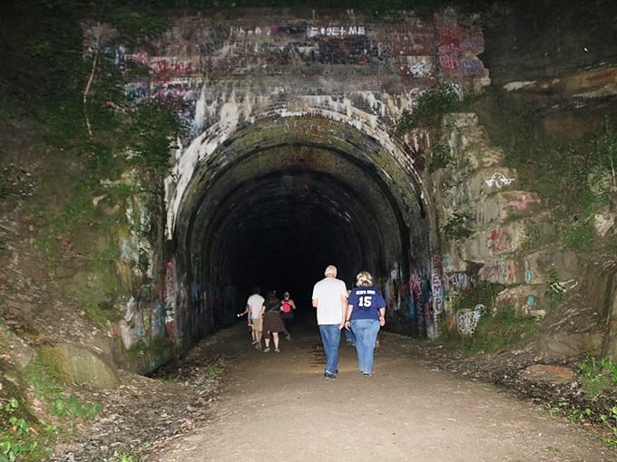 Ghostbusters, Ohio edition: Brave souls venture into the tunnel's inky depths, hoping to catch a glimpse of Moonville's spectral residents.