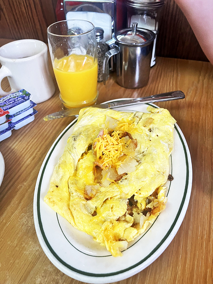 Behold, the omelet of champions! This fluffy yellow masterpiece is what breakfast dreams are made of. Sorry, alarm clock, you've been replaced.