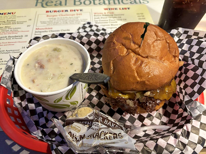 This burger's got more layers than a Minnesota winter wardrobe! Juicy, cheesy, and ready to warm you from the inside out.