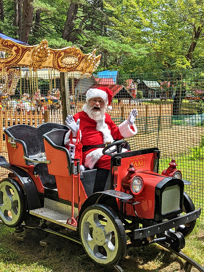 Look who's trading his sleigh for some wheels! Santa's got a new ride, and it's causing quite a stir among the elves.