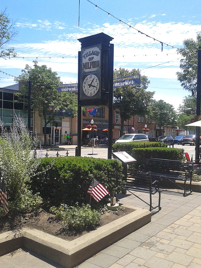 Milford's Main Street: Where every shop window tells a story, and window shopping becomes an Olympic sport.
