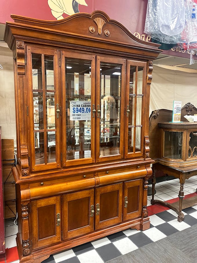 China cabinet or time machine? This beauty could tell tales of family dinners past. Just imagine the holiday feasts it's witnessed!