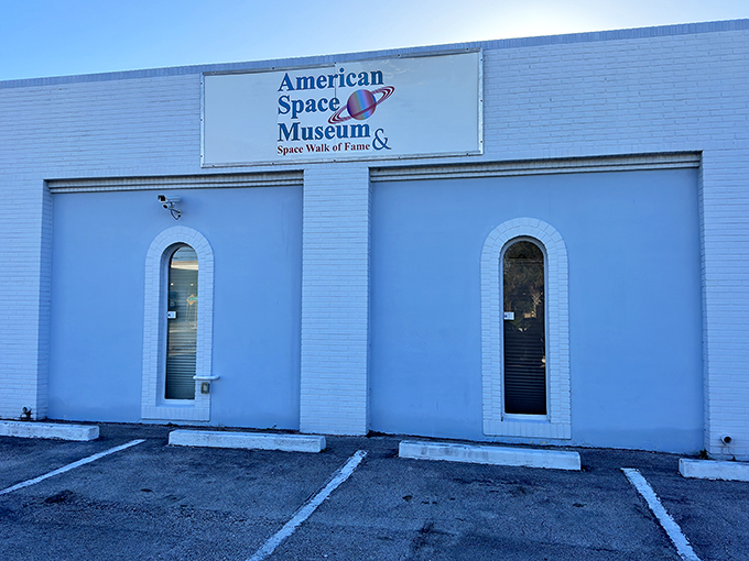 "Parking for earthlings only!" The American Space Museum welcomes visitors with a down-to-earth charm.