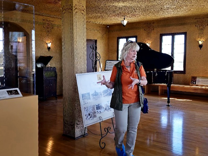 Tour guide or castle spirit? Either way, she's spinning yarns that would make Scheherazade jealous. Time to listen up!