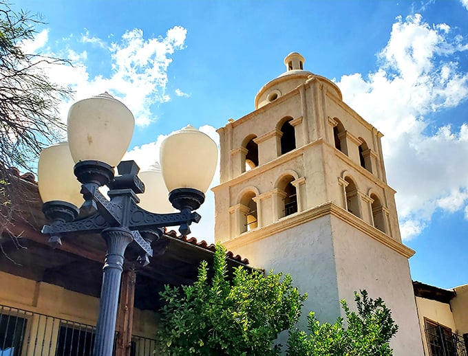 Illuminating history one bulb at a time. This street lamp could tell tales of countless sunsets and starry nights in the desert.