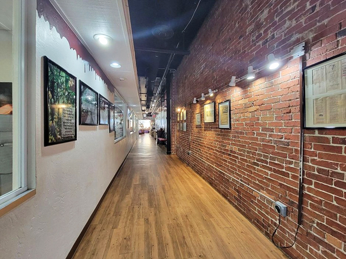 A hallway of chocolate history. Walking this corridor is like strolling through a delicious timeline of confectionery evolution.