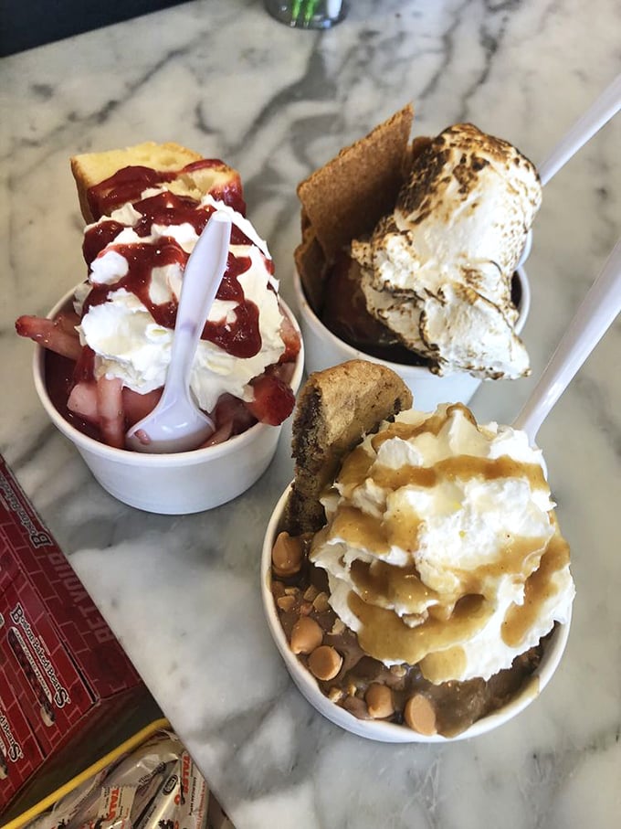 Toppings galore! It's like Willy Wonka's factory had a yard sale, and we're all invited to indulge.