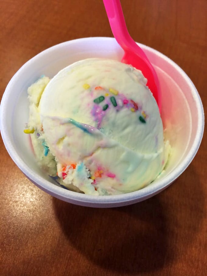 Sprinkle-speckled perfection! This scoop looks like it took a joyride through a confetti cannon &ndash; and I'm here for it.
