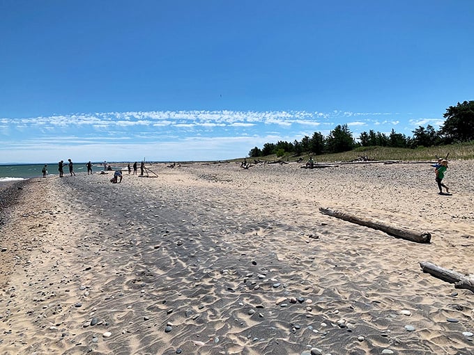 Beach day, Great Lakes style! No sharks here, just shipwrecks and the occasional friendly Yooper.