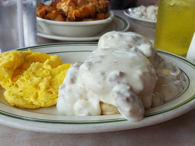 Biscuits and gravy: The South's gift to the Midwest. A plate so comforting, it's like a warm hug for your taste buds.