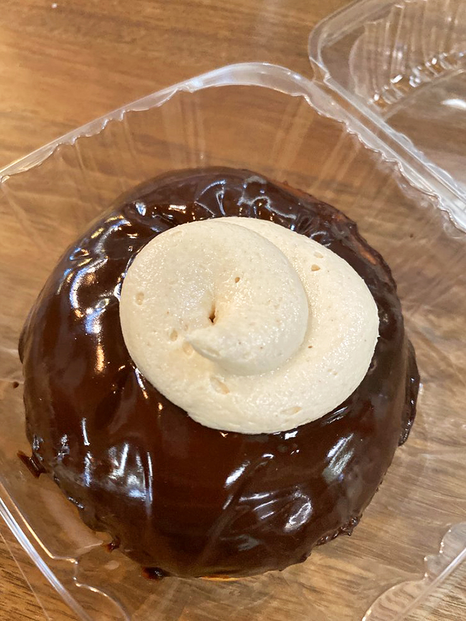 Chocolate lover's dream come true! This Buckeye-inspired donut is Ohio pride and cocoa bliss rolled into one heavenly, peanut butter-crowned ring.