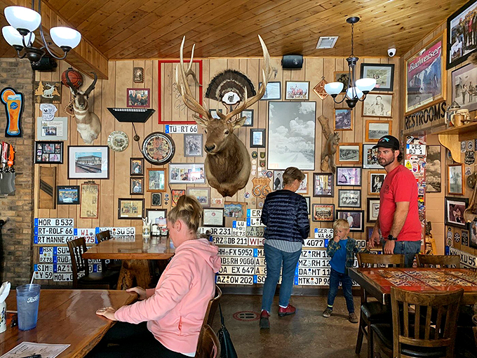 Part diner, part museum, all awesome! This corner of Hackberry General Store is where road trip dreams and taxidermy collide. Don't worry, the deer won't eat your fries!