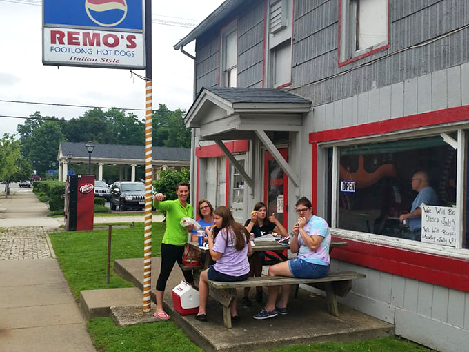 Local flavor at its finest! These happy patrons know the secret to happiness is a well-dressed dog and good company.