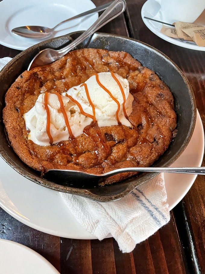Skillet chocolate chip cookie: The dessert equivalent of a warm bear hug. Topped with ice cream, it's a sweet ending that's hard to beat.