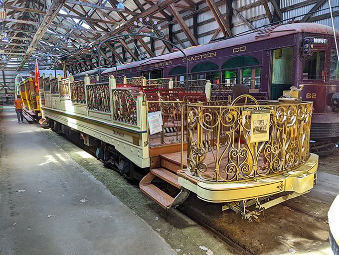 All that glitters is gold... and ornate ironwork! This trolley's so fancy, it makes the Orient Express look like a subway car.