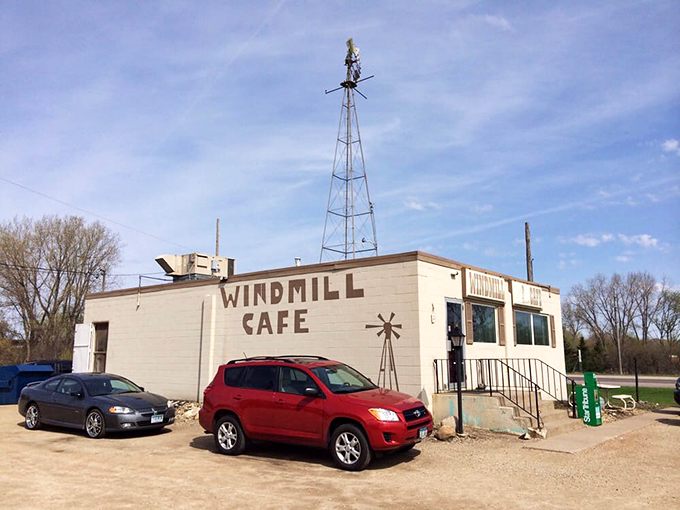 Not just a name, but a landmark! This towering windmill stands as a beacon of hope for hungry travelers, promising good eats and great memories.