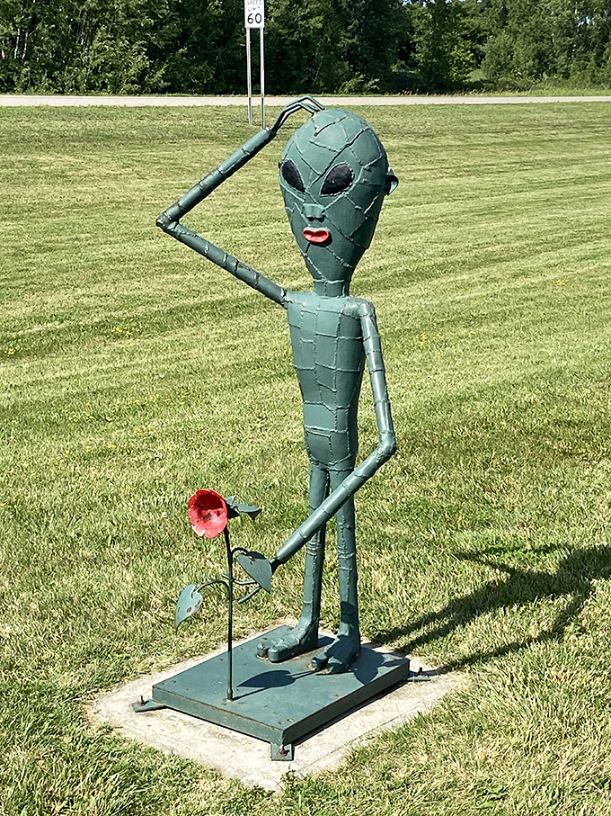 E.T., phone Vining! This out-of-this-world sculpture proves that even aliens can't resist the charm of small-town Minnesota.