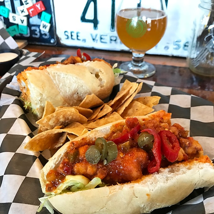 The sandwich that bites back! This alligator po'boy is a taste of the bayou in the Green Mountains, proving that gators can indeed survive in Vermont.