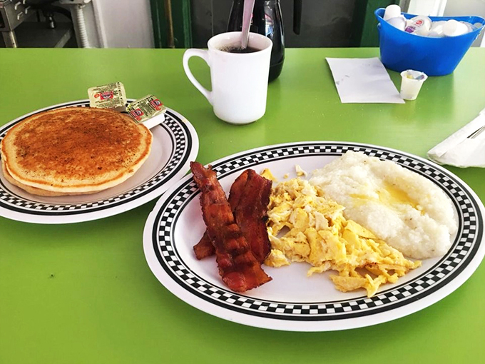 Breakfast of champions: Pancakes, eggs, and bacon &ndash; the holy trinity of diner breakfasts. Elastic waistbands strongly advised.