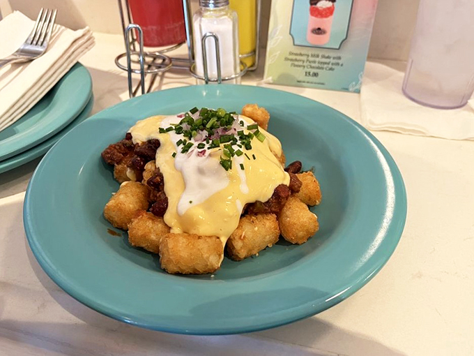 Chili tots: Because sometimes you need your comfort food to wear a party hat. These loaded spuds are ready to rock your taste buds!