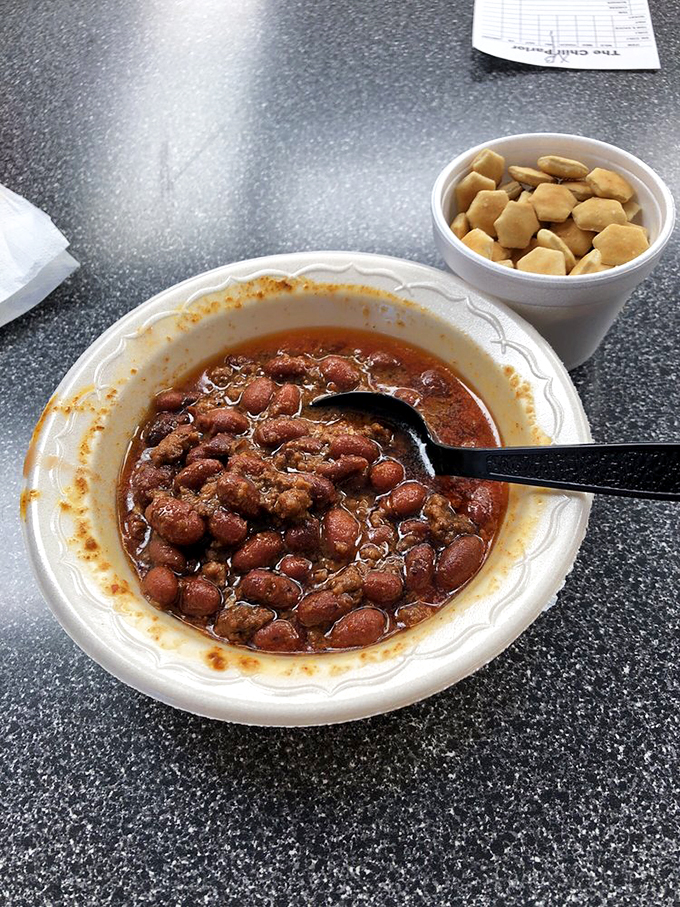 Beans or no beans? That is the question. This bowl of red is the stuff of Shakespeare's sonnets... if he wrote about chili.