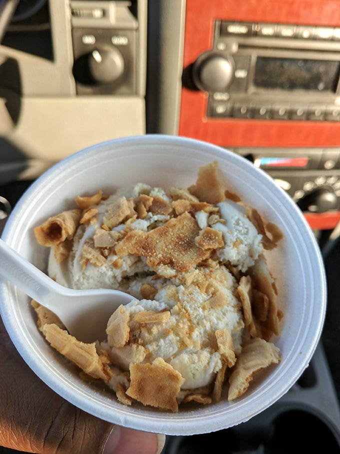 Crunch time! This creative concoction proves that sometimes breaking the rules (and the cones) leads to delicious discoveries.