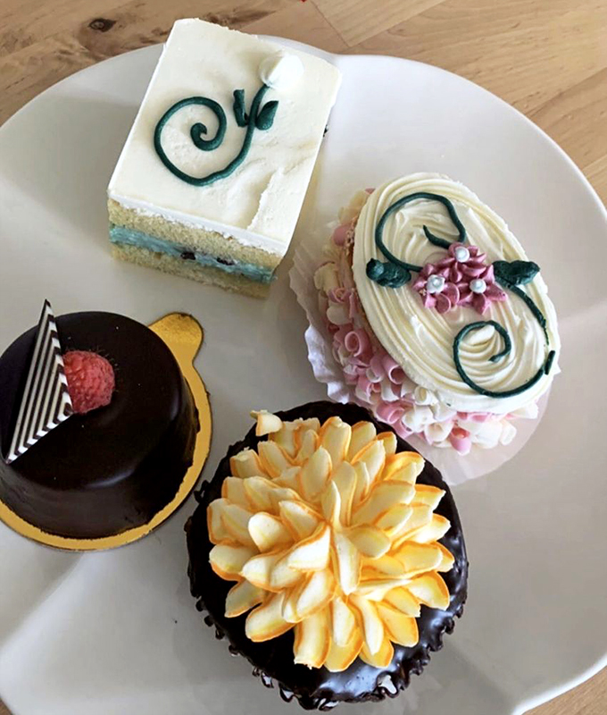 A plate of pure joy! These desserts are so pretty, you almost feel bad eating them. Almost.