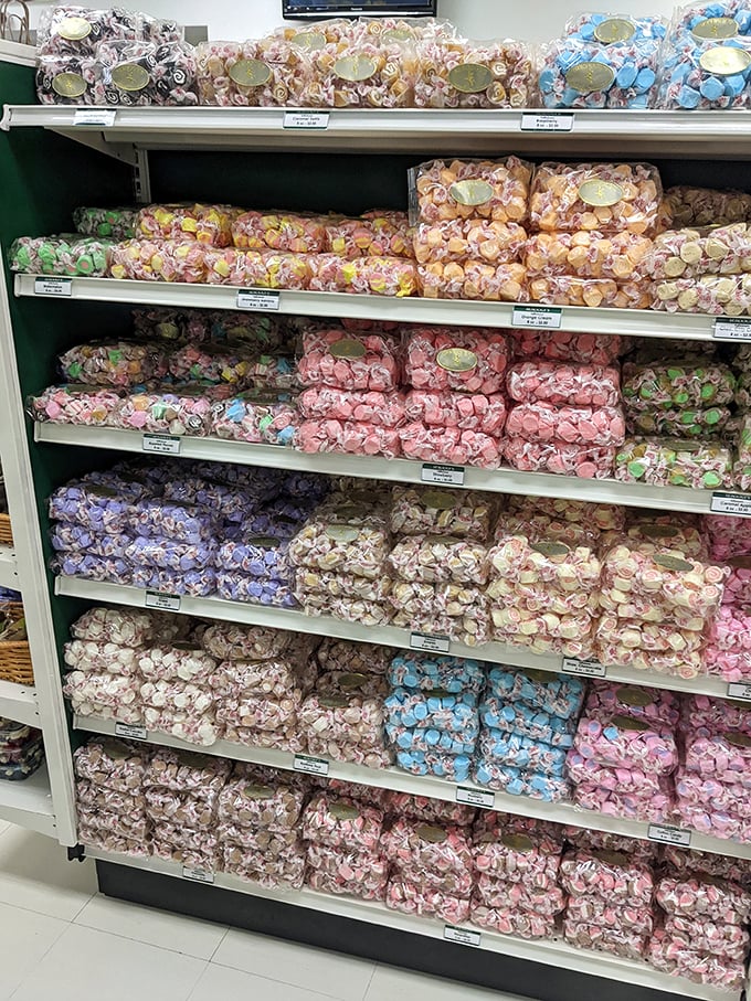 A kaleidoscope of confections! This display is a feast for the eyes and the taste buds, with more colors than a Crayola factory and flavors to match.