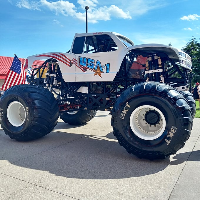 Monster truck or patriotic transformer? This beast on wheels is what happens when American pride meets monster truck madness.