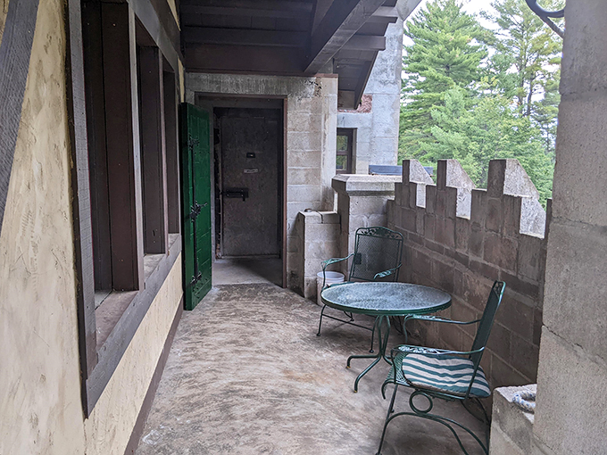 Al fresco dining, castle-style! This balcony setup is perfect for sipping mead and plotting your next quest... or just enjoying the view.