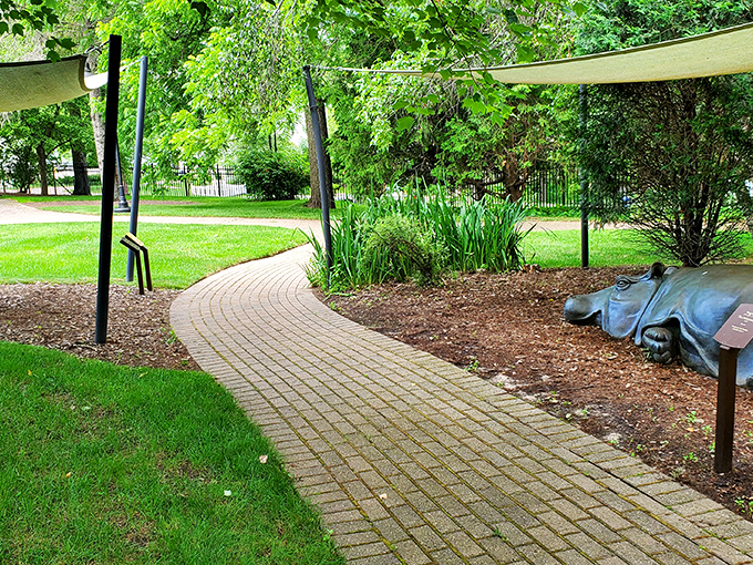 Follow the yellow brick... er, beige brick path! This winding walkway leads visitors on a journey through a sculptural wonderland.