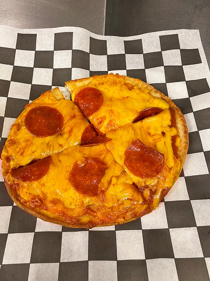 Pizza that thinks it's a sunburst! This cheesy disc is so bright and colorful, you might need sunglasses to eat it.