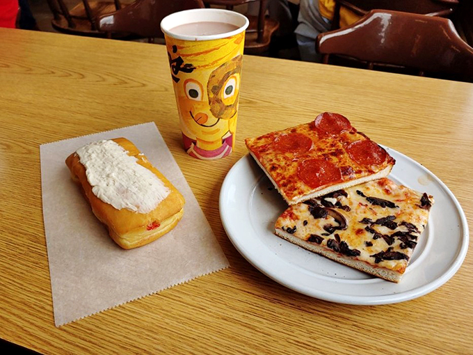 Pizza and donuts, together at last! It's the culinary equivalent of peanut butter meeting jelly for the first time.