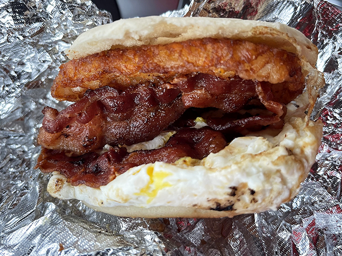Bacon, egg, and cheese: the holy trinity of breakfast sandwiches. This bad boy could cure any hangover... hypothetically speaking.