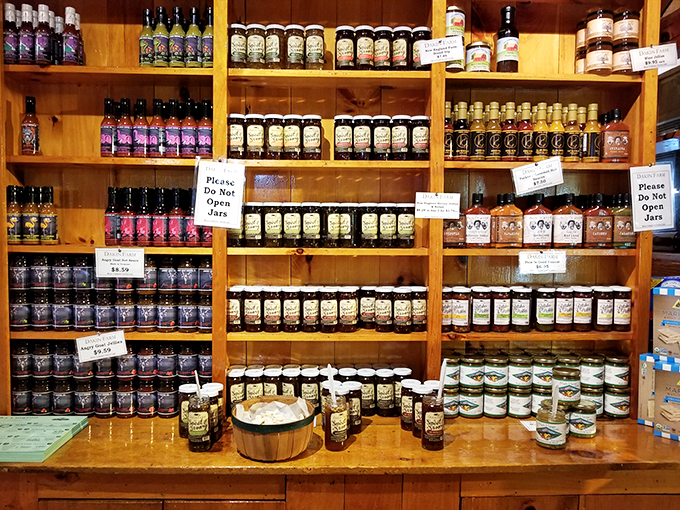 Jars of joy as far as the eye can see! This shelf is stocked with more local flavors than you can shake a maple tree at.