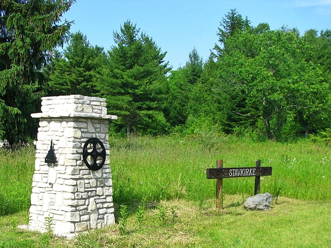 "Stavkirke this way!" Who needs GPS when you've got charming rustic signage pointing you towards architectural nirvana?