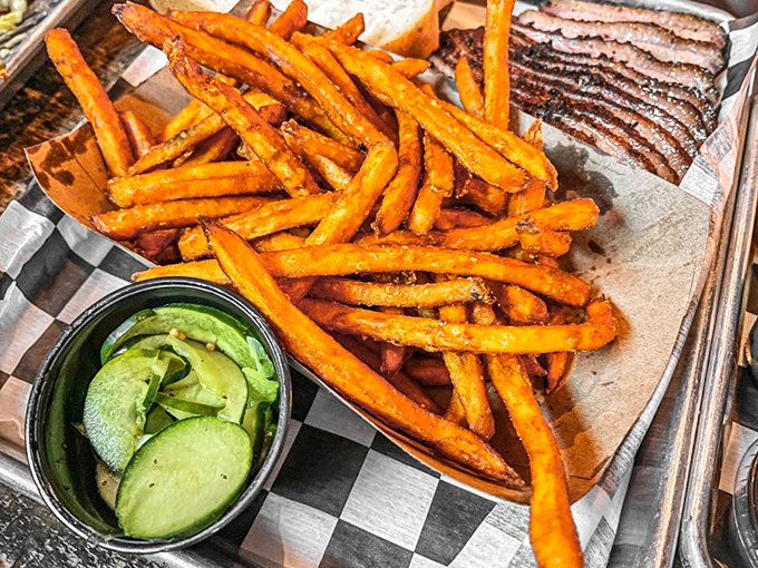 Orange you glad you ordered these? These sweet potato fries are a crispy, colorful sidekick to your barbecue main event. They're like fall in fry form!