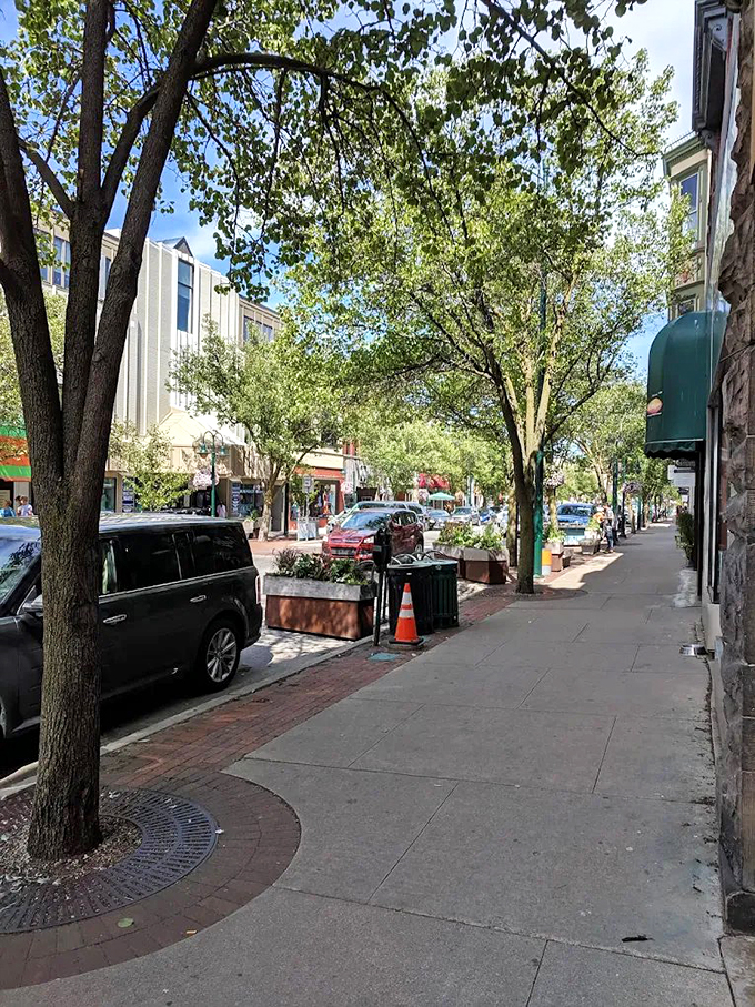 Quaint charm meets quirky attraction. This charming street could be anywhere in small-town America &ndash; except for that giant pie pan nearby.