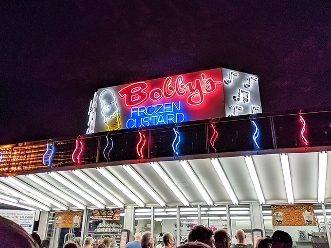 When the neon lights come on, it's showtime at Bobby's! A beacon of deliciousness in the night.