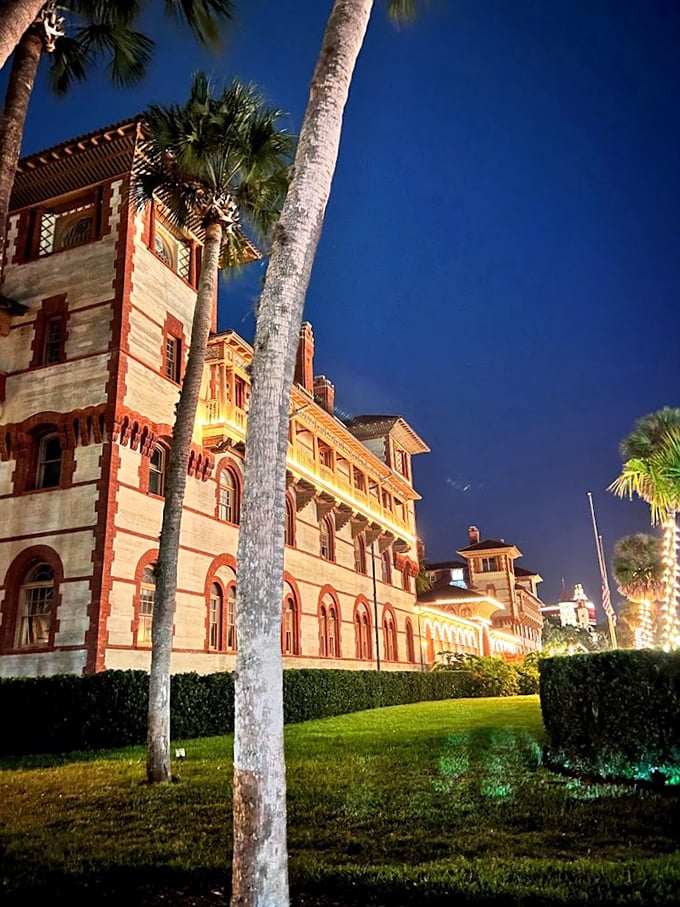 Night falls, but the Lightner Museum keeps shining. It's like a lighthouse for culture seekers, guiding you through waves of history.