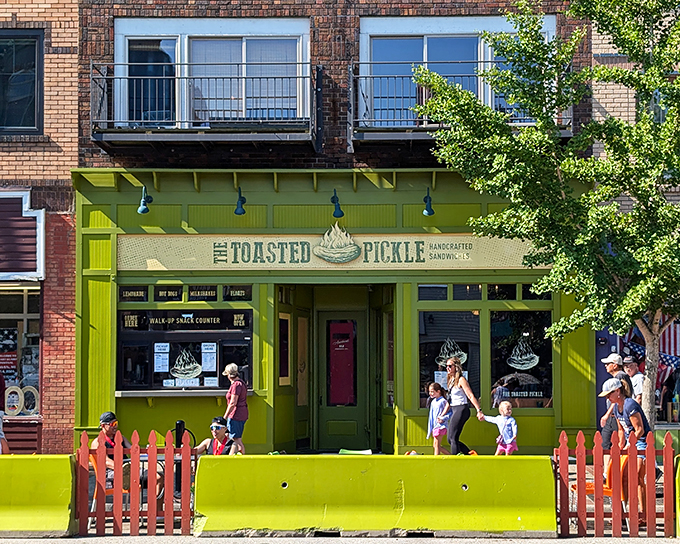 Pickle Central Station! With a facade this inviting, it's no wonder folks are lining up for a taste of the action.