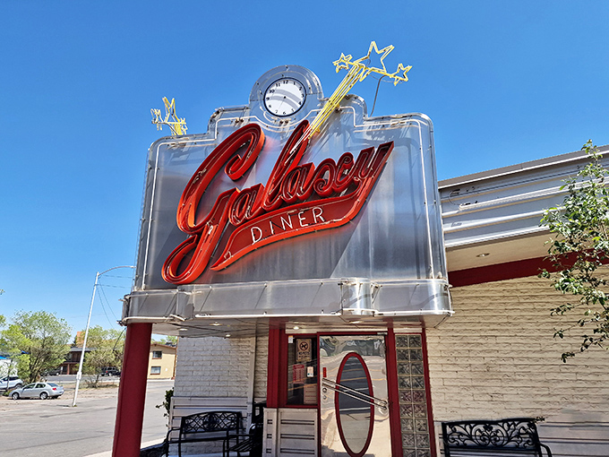 Great Scott! It's not a UFO, it's a time machine disguised as a diner!" This gleaming beacon of nostalgia is ready to beam you up to a world of chrome, milkshakes, and endless possibilities.