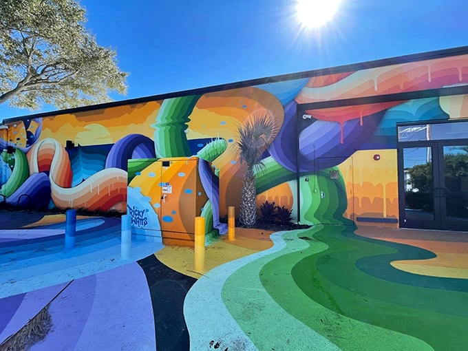 Who needs a yellow brick road when you can follow this rainbow river? It's like Oz and Dr. Seuss had an artistic lovechild.