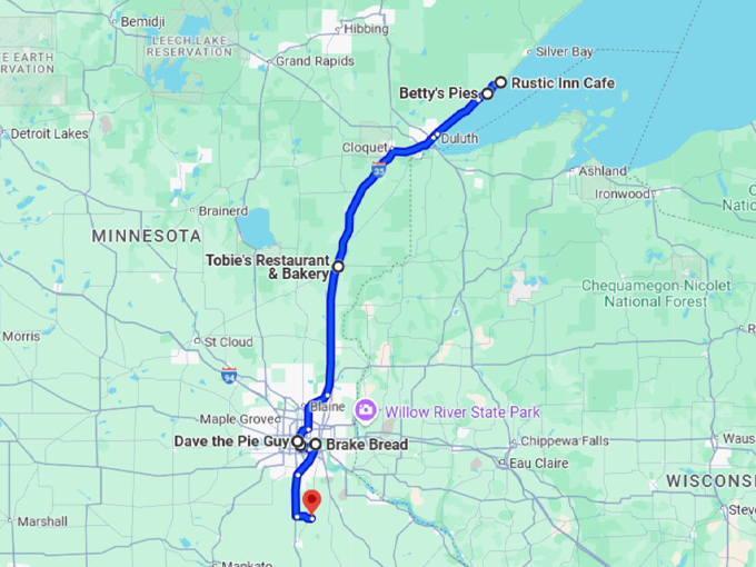 15 pie road trip minnesota map