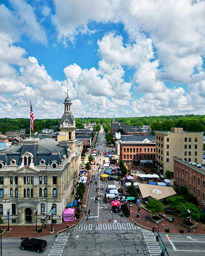 A patchwork quilt of charm and history. This bird's-eye view reveals a town that's mastered the art of blending old and new.