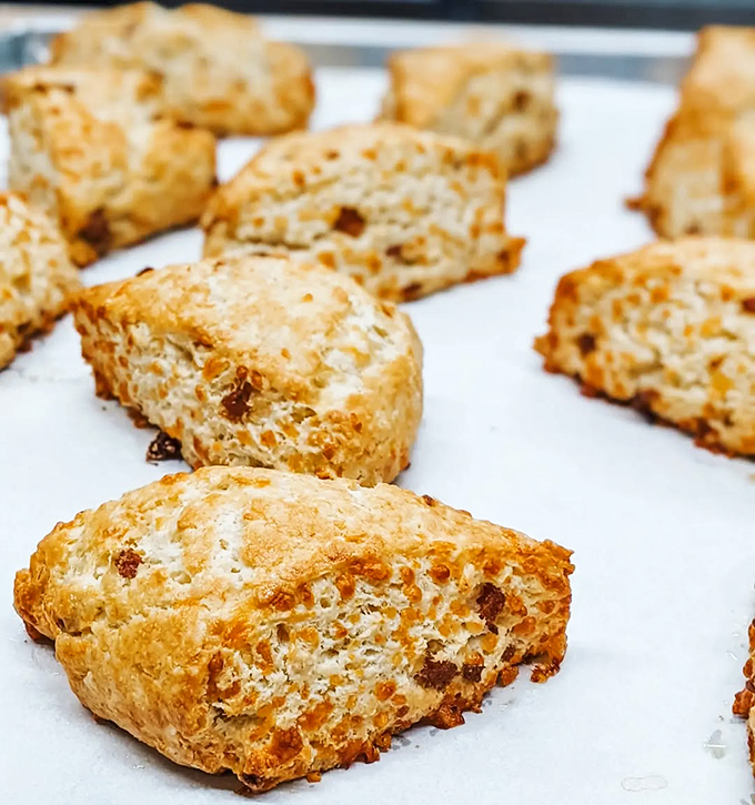 Golden-brown scones that look like they just stepped out of a food magazine photoshoot. Perfection has never been flakier.